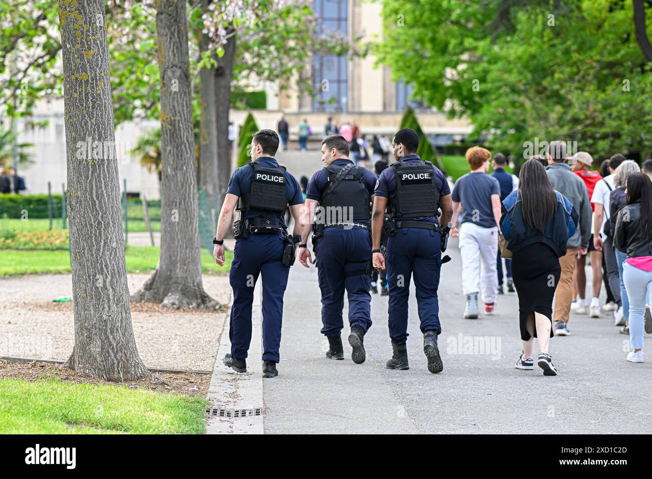 Paris, France. 12th June, 2024. Police officers with uniform ensuring ...