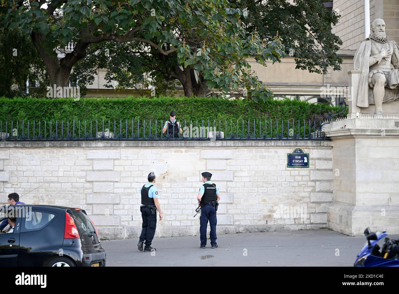 Paris, France. 12th June, 2024. Police officers with uniform ensuring ...