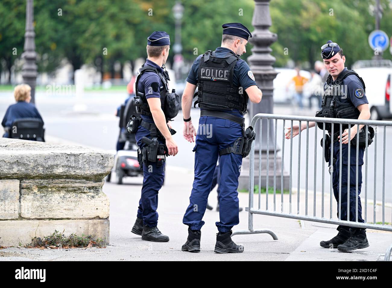 Paris, France. 12th June, 2024. Police officers with uniform ensuring ...