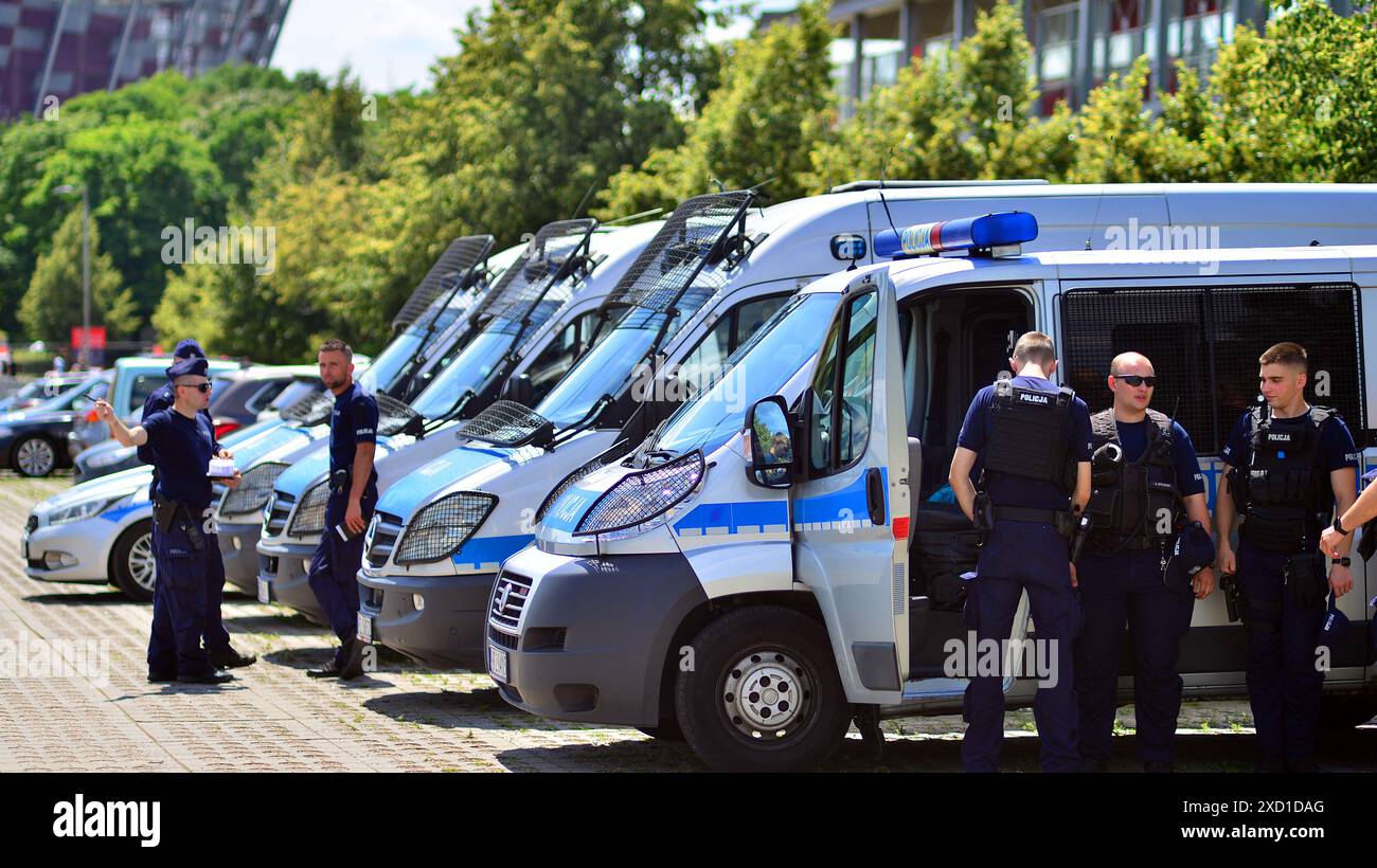 Warsaw, Poland. 16 June 2024. Police prepared to protect the Euro 2024 ...