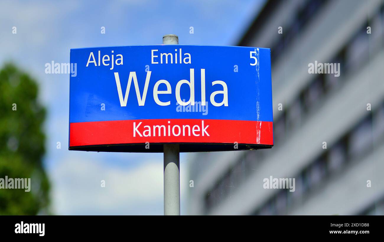 Warsaw, Poland. 16 June 2024. Emil Wedel Avenue street name sign Stock ...