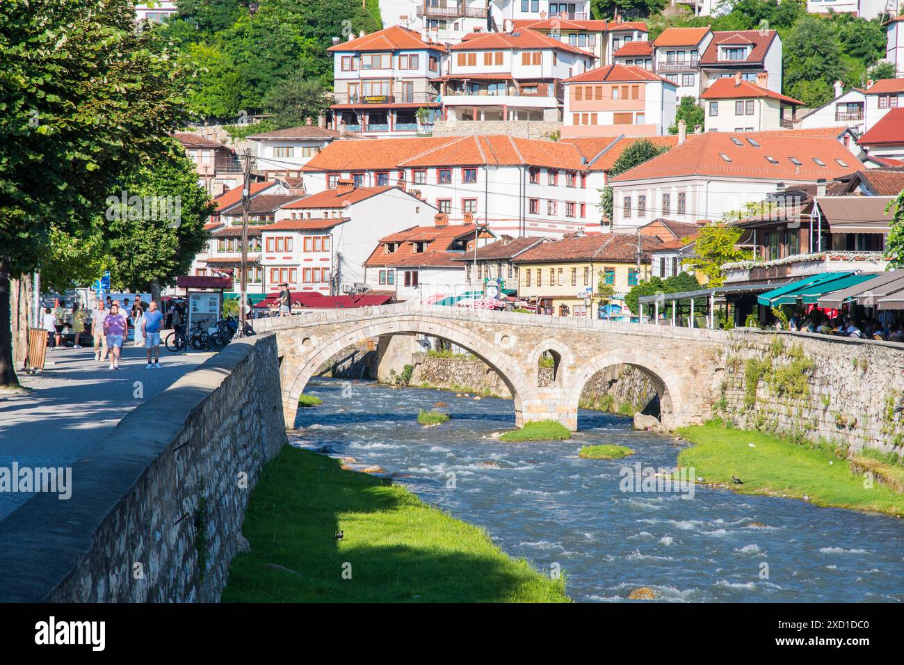 Prizren, Kosovo - June 30. 2023: The old stone bridge across river ...