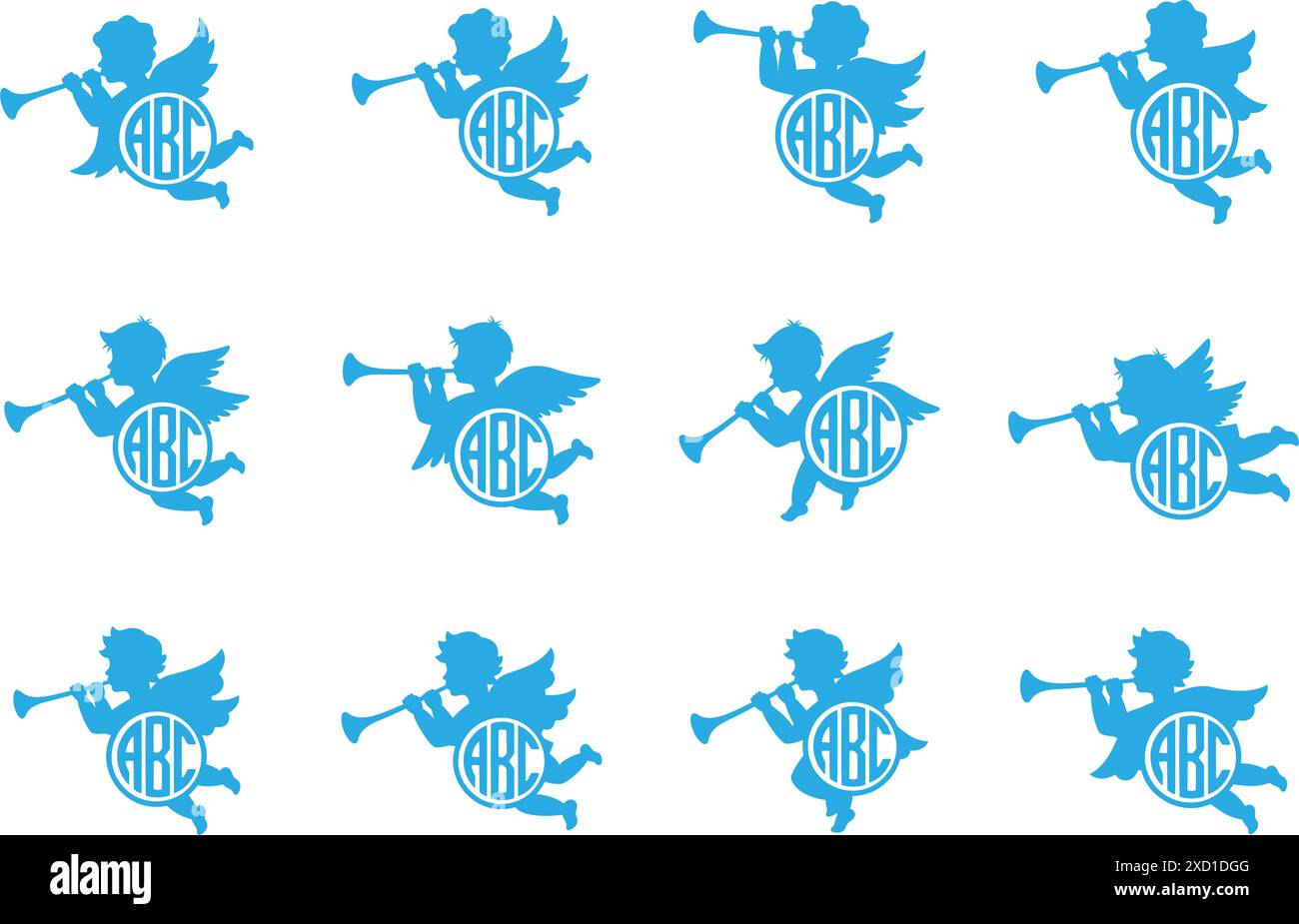 Cherub with monograms. Kids name monogram. Angel with a wings. Herald ...