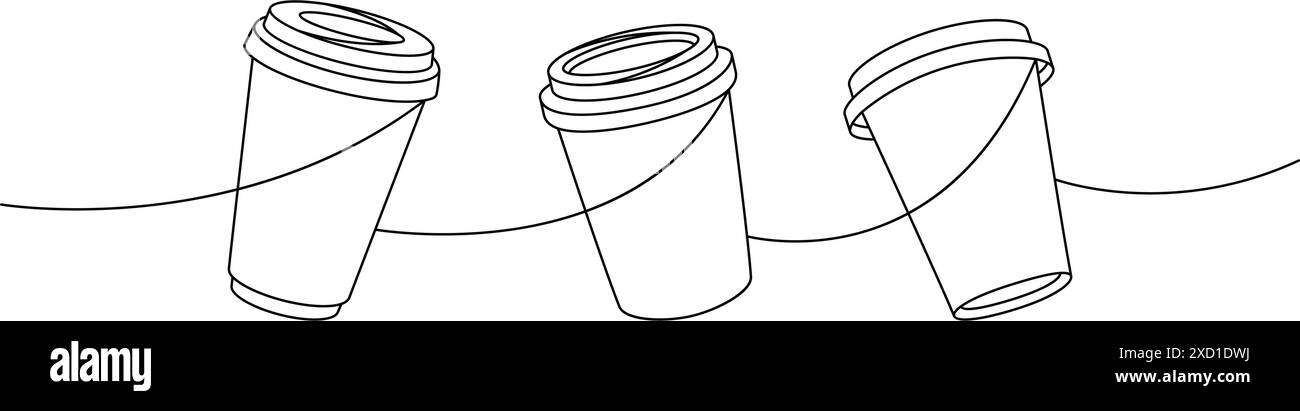 Coffee takeaway cups one line continuous drawing. Hand drawn elements ...