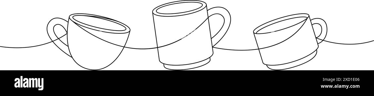 Traditional coffee cups one line continuous drawing. Hand drawn ...