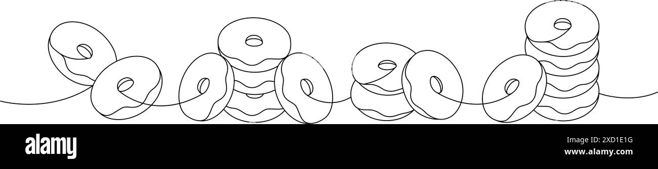 Delicious doughnuts. Take away donuts one line continuous drawing ...