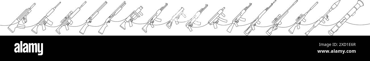 Weapons one line continuous drawing. Tactical assault rifles ...