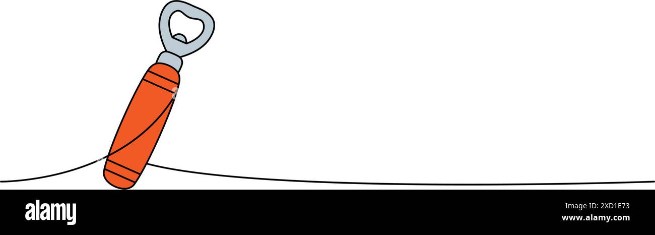 Bottle opener one line colored continuous drawing. Beer pub products ...