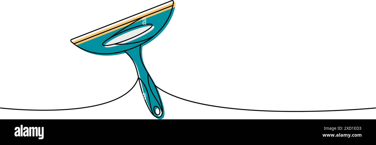 Squeegee cleaning glass one line colored continuous drawing. Cleaning ...