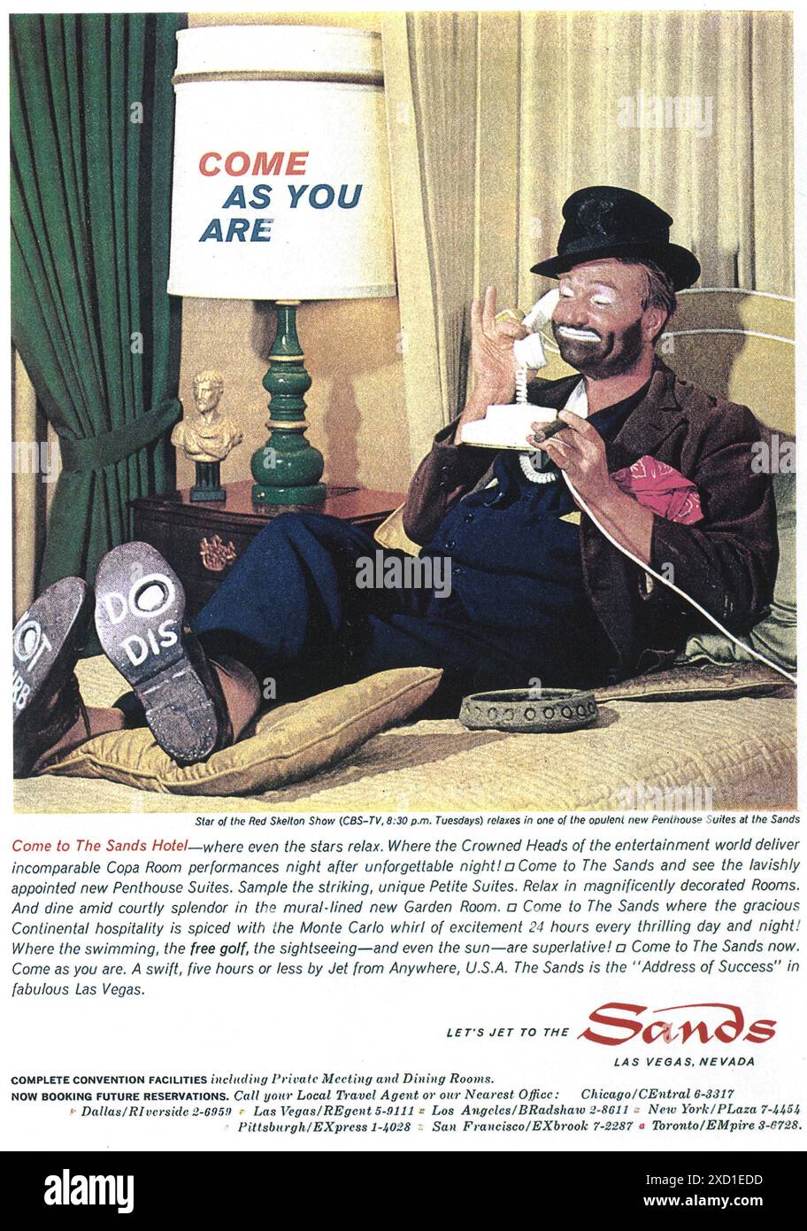1962 Sands hotel Las Vegas ad with Clown Red Skelton Stock Photo - Alamy