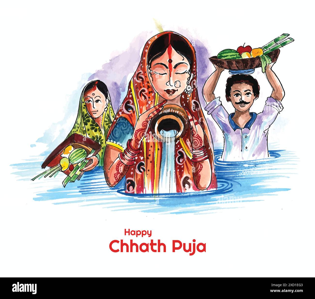 Indian women for happy chhath Puja with background and Sun Stock Vector ...