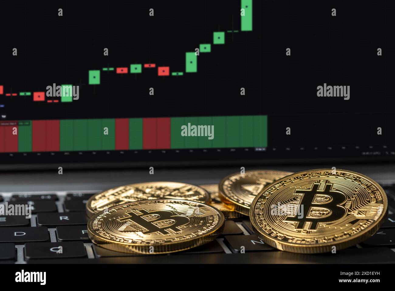 Bitcoin gold coin and trading chart background. Virtual cryptocurrency ...