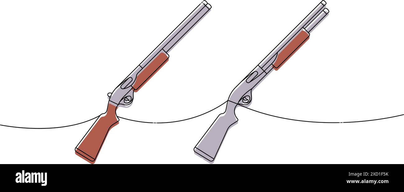 Set of smoothbore guns one line colored continuous drawing. Various ...