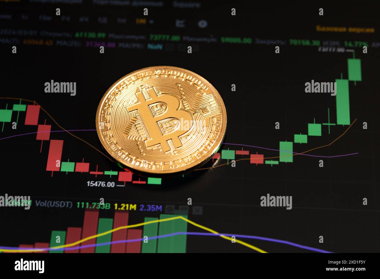 Bitcoin cryptocurrency gold coin. Trading on the cryptocurrency ...
