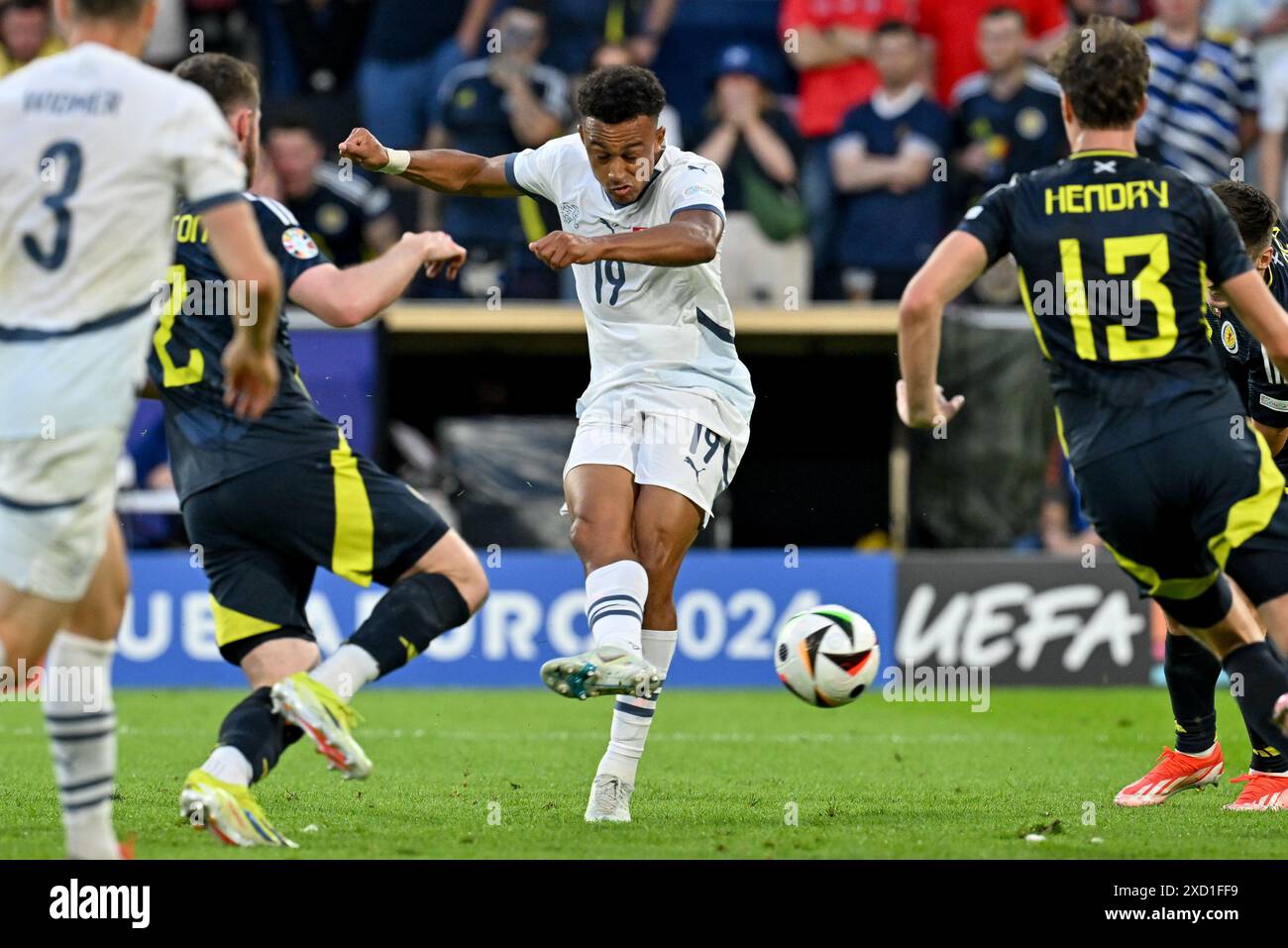 Dan Ndoye (19) of Switzerland shooting towards goal during a soccer ...