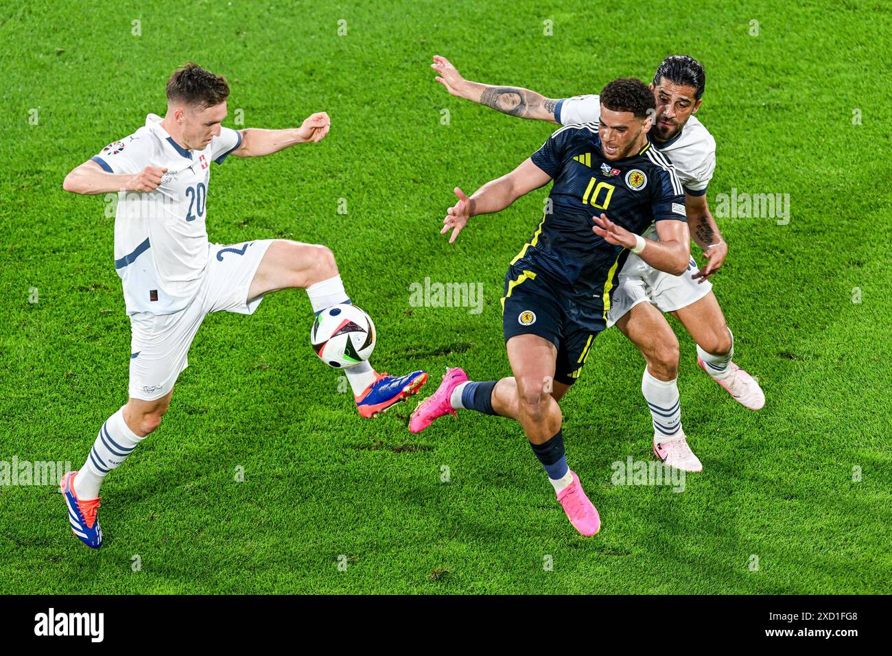 Michel Aebischer (20) of Switzerland , Che Adams (10) of Scotland and ...