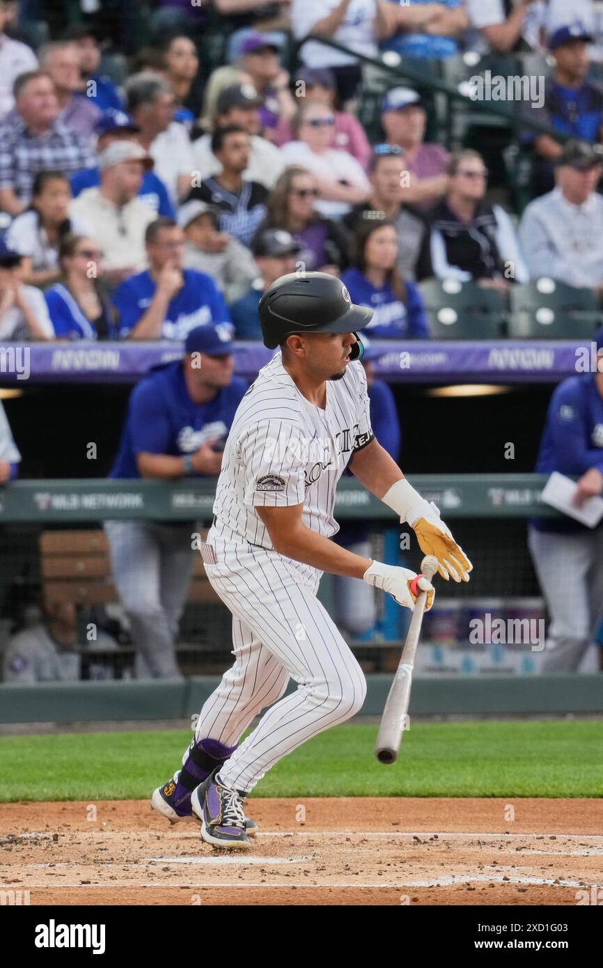 Denver CO, USA. 18th June, 2024. Rockies second baseman Alan Trejo (13 ...