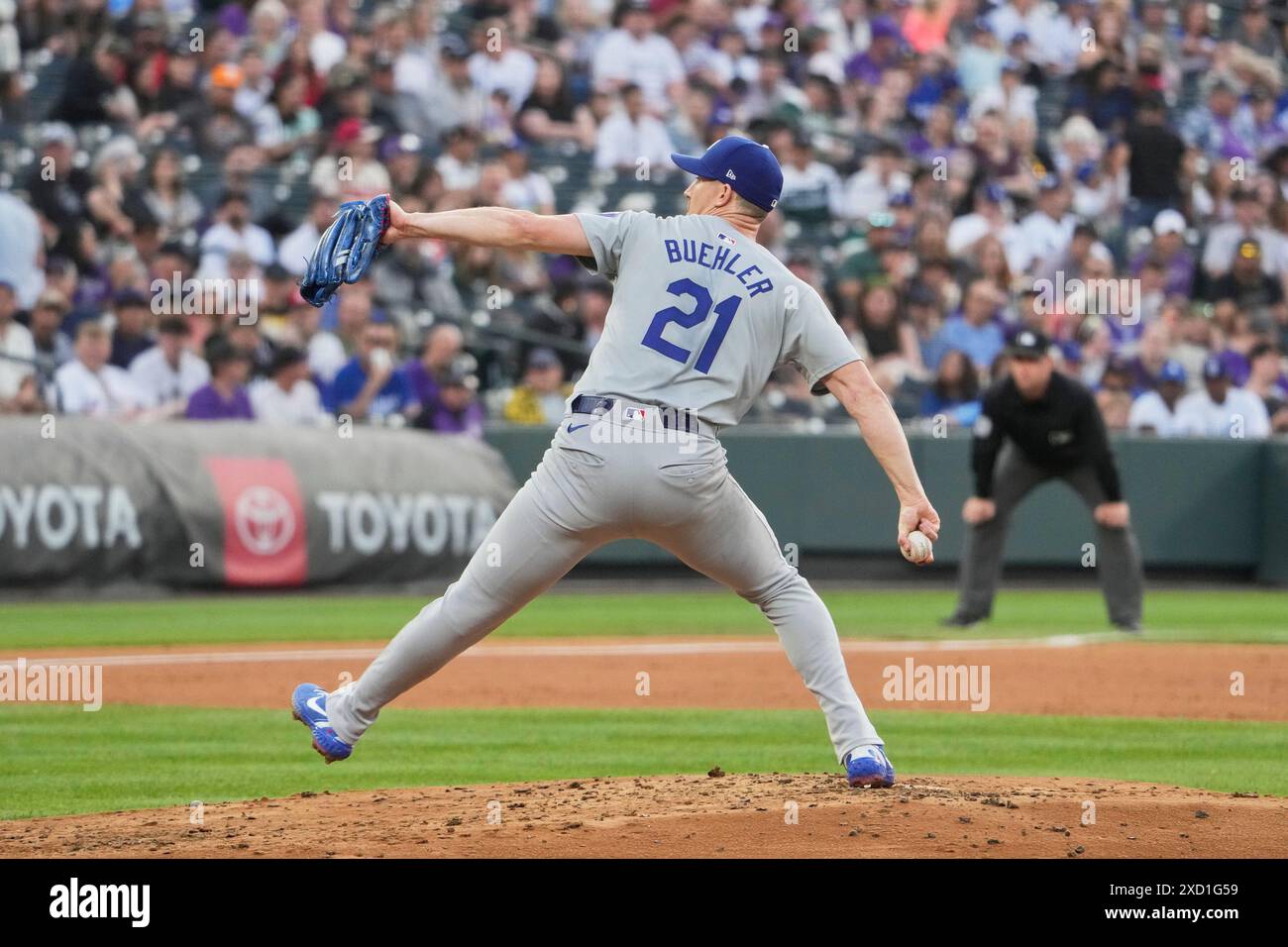 Denver CO, USA. 18th June, 2024. Dodger pitcher Walker Buehler (21 ...