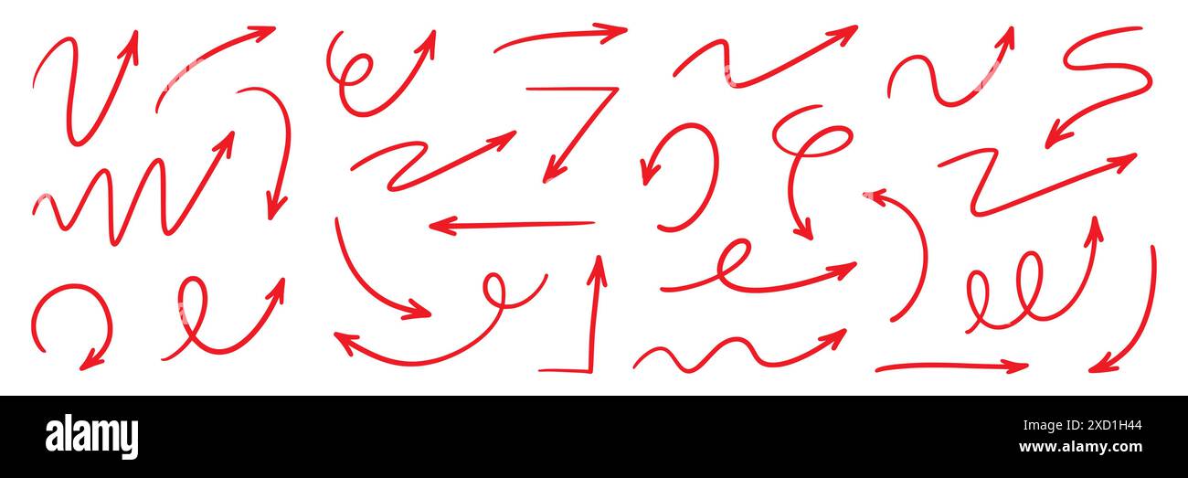 Arrow vector red hand drawn sketch icon set. Doodle sketch drawn red ...