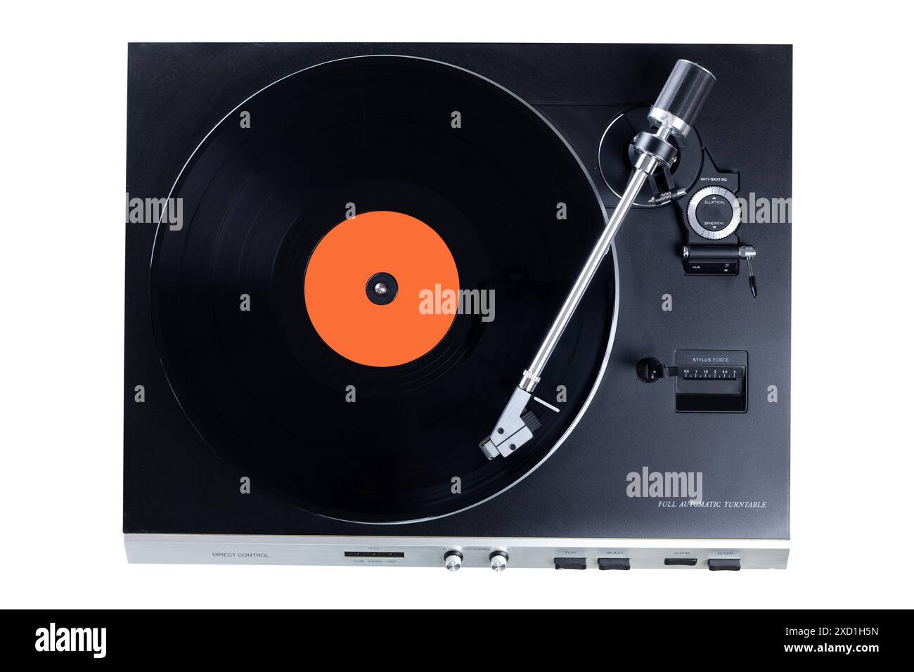Vintage Vinyl Record Player with Orange Label Stock Photo - Alamy
