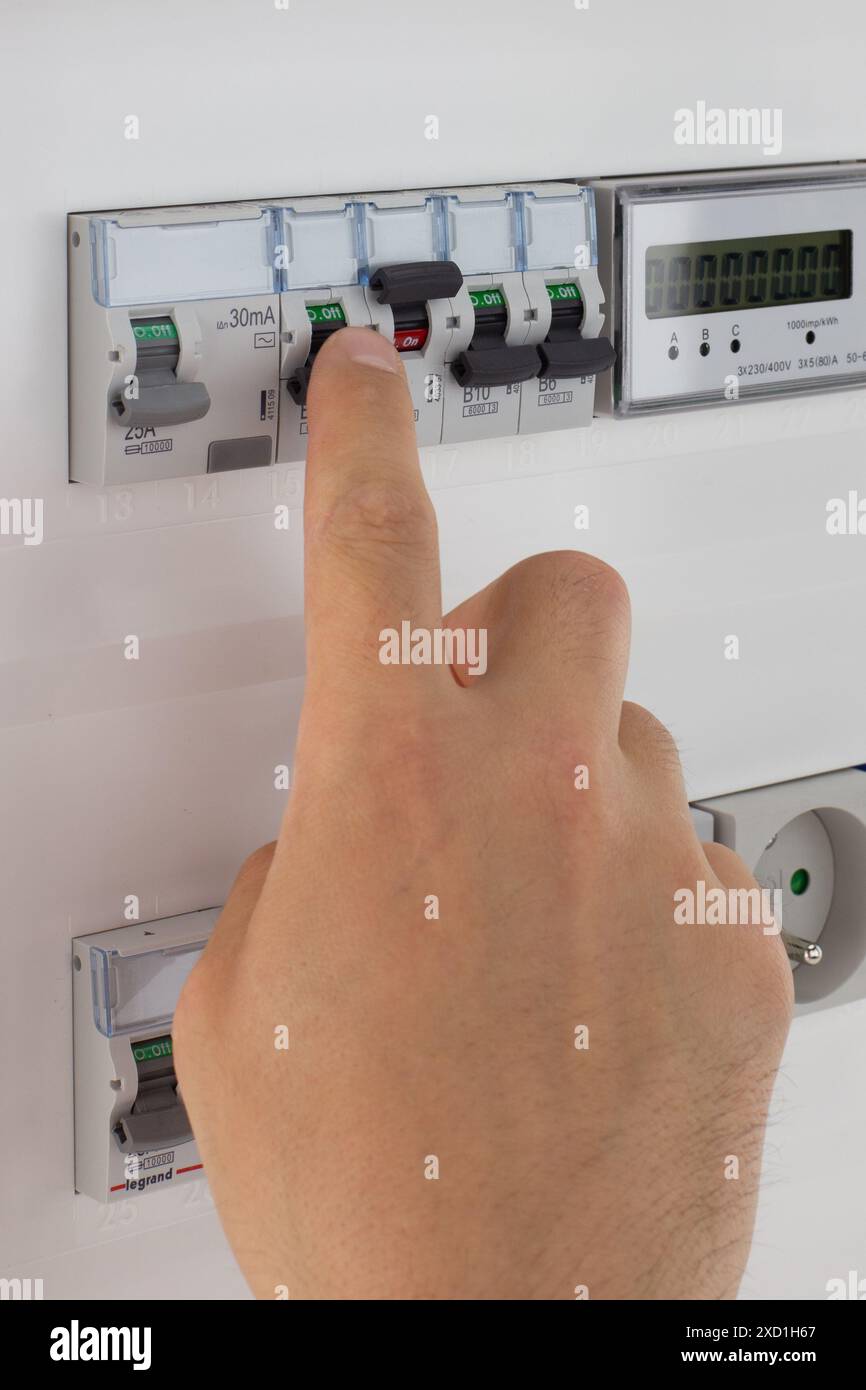Hand Switching Electrical Circuit Breaker Stock Photo - Alamy