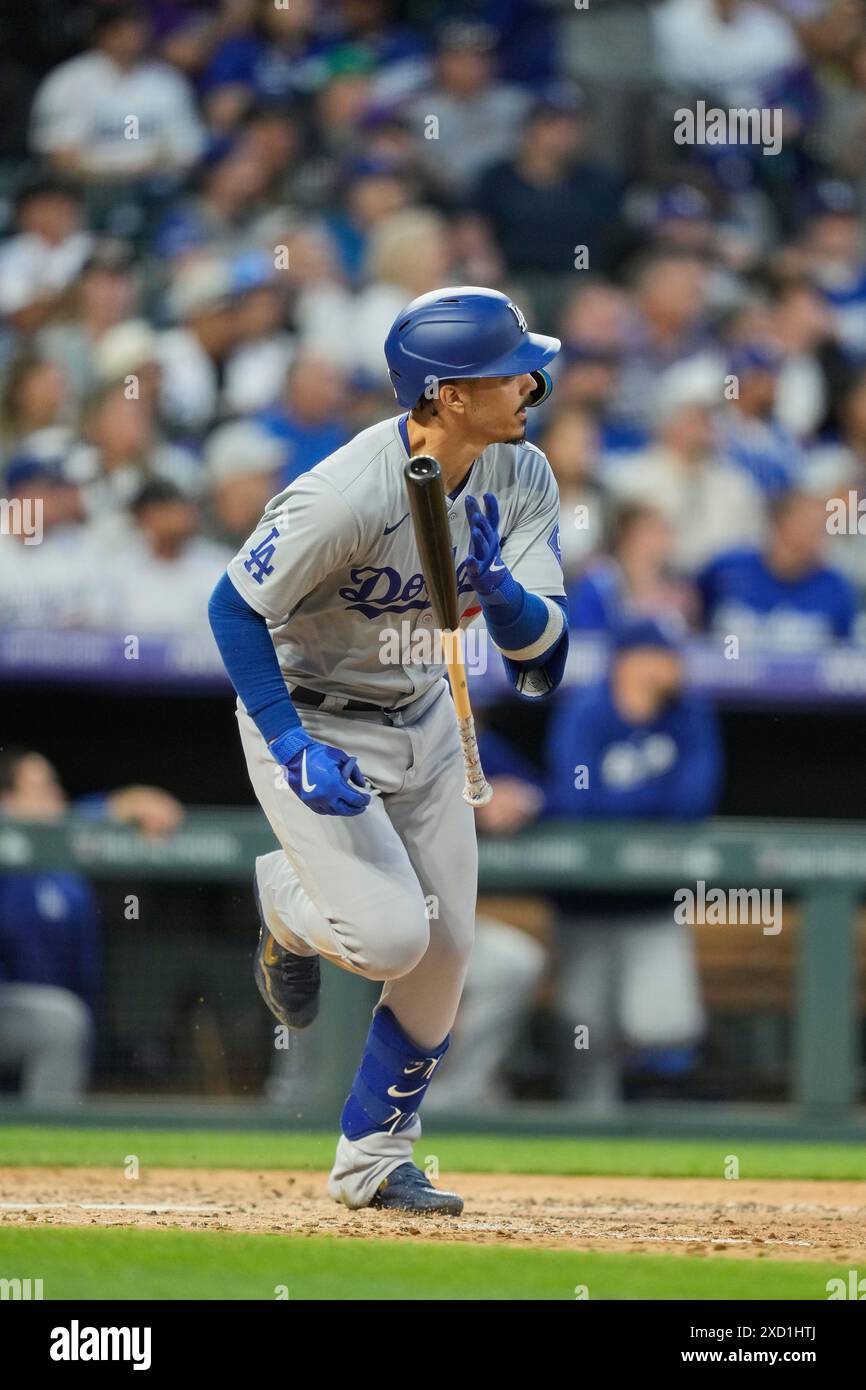 June 18 2024: Dodger left fielder Miguel Vargas (27) hits a double ...