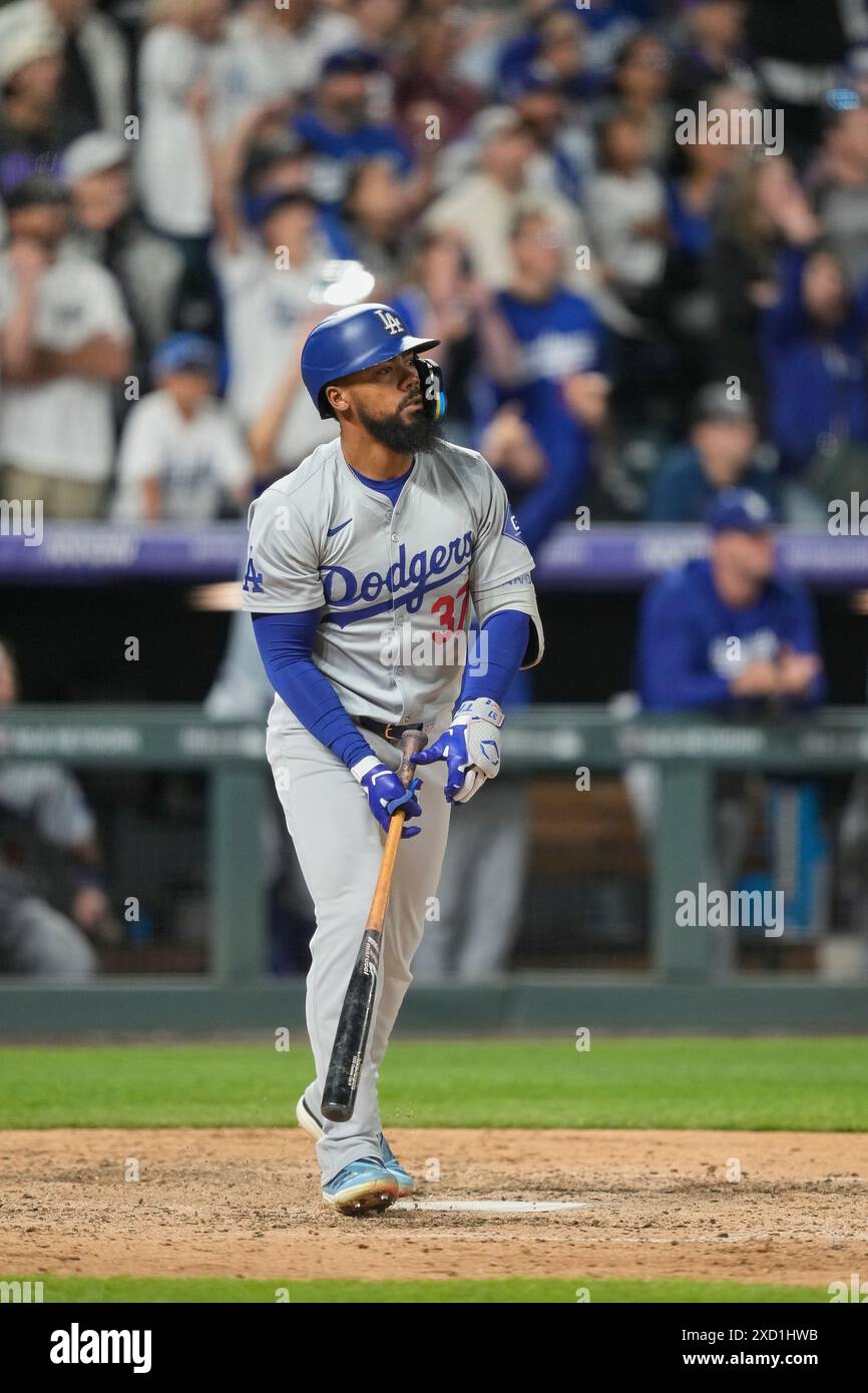 June 18 2024: Dodger right fielder Teoscar Hernandez (37) hits a homer ...