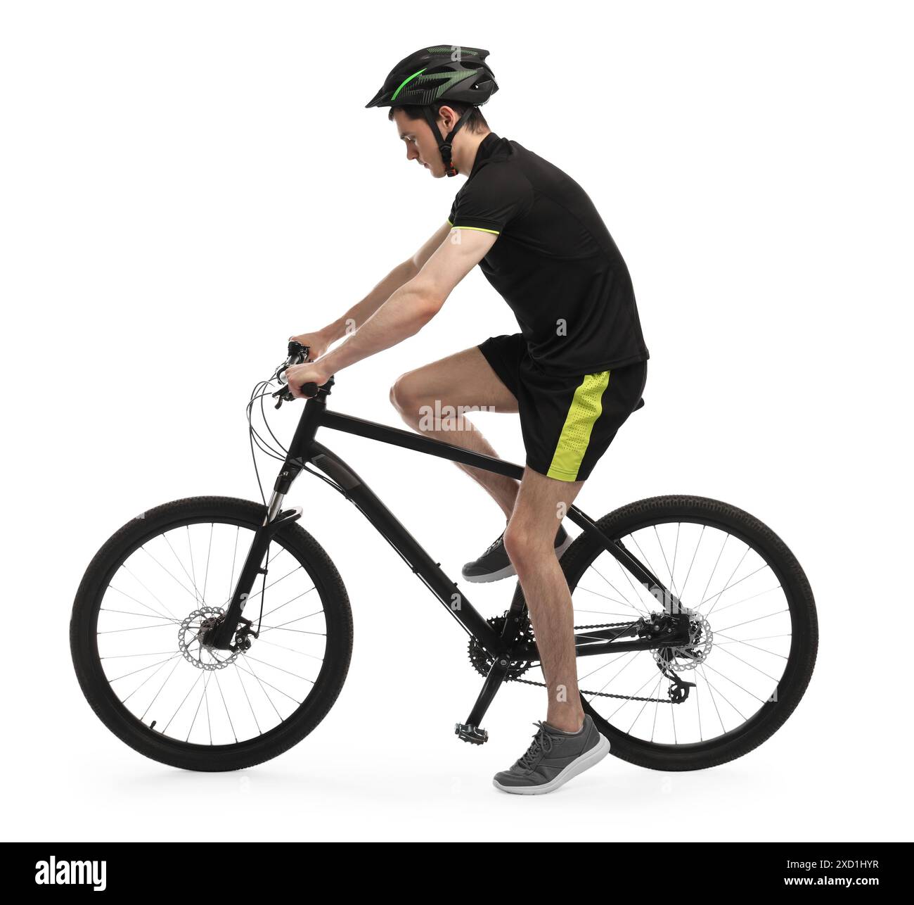 Man riding bicycle in helmet Cut Out Stock Images & Pictures - Alamy