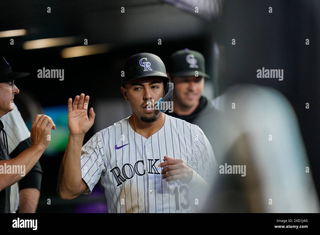 June 18 2024: Rockies second baseman Alan Trejo (13) scores a run ...