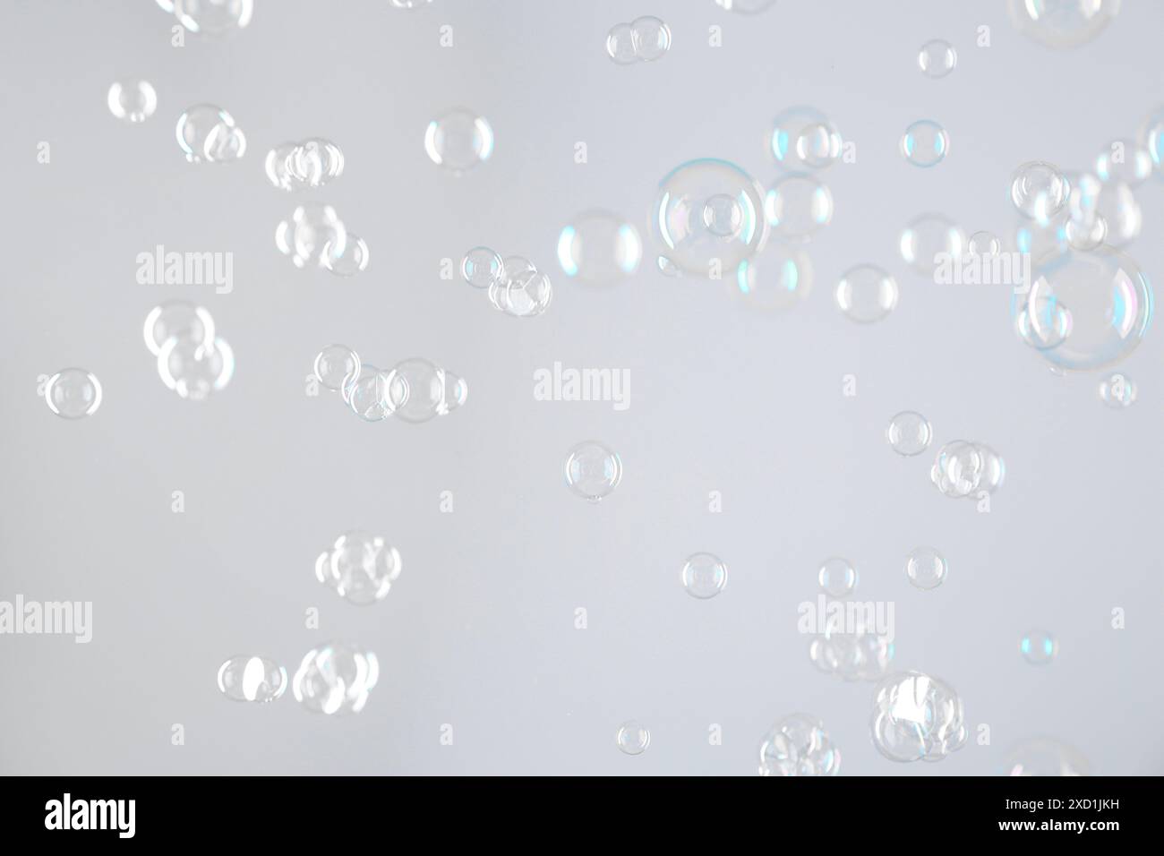 Beautiful transparent soap bubbles on light grey background Stock Photo ...