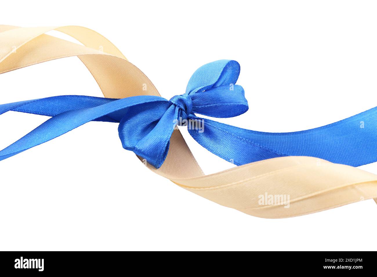 Golden and blue satin ribbons with bow isolated on white Stock Photo ...