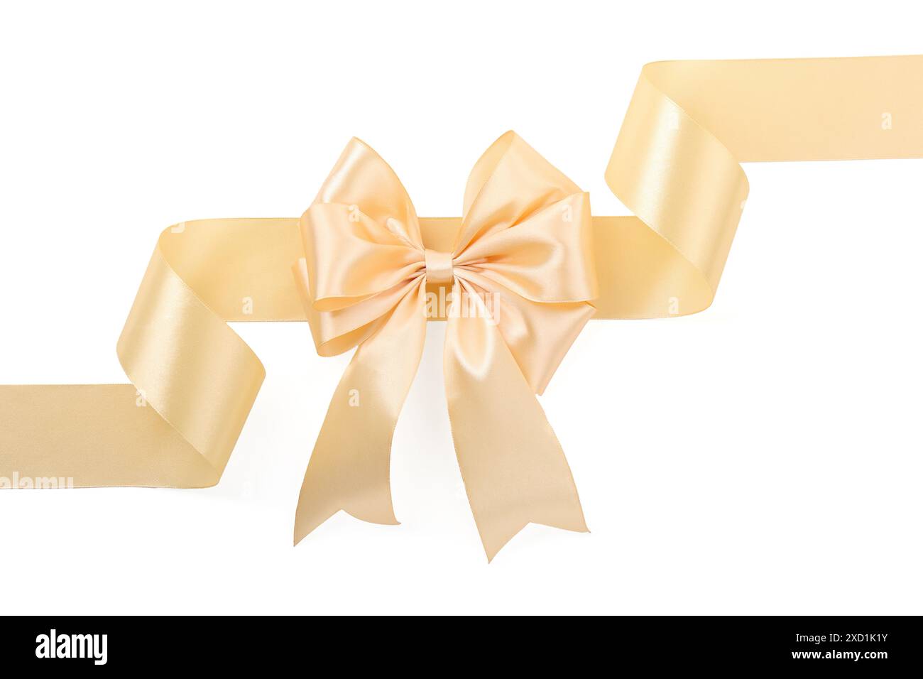 Beige satin ribbon with bow isolated on white, top view Stock Photo - Alamy