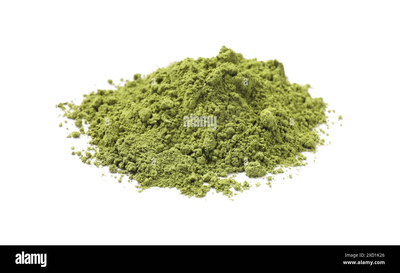 Pile of green matcha powder isolated on white Stock Photo - Alamy