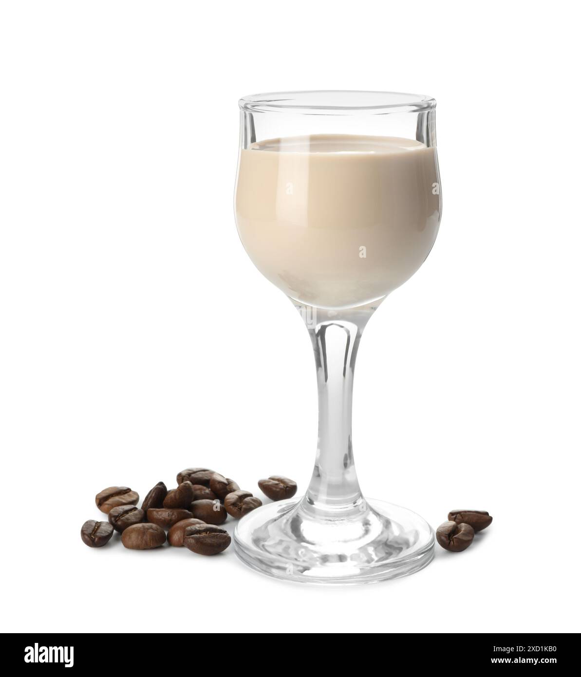 Glass of coffee cream liqueur and beans isolated on white Stock Photo ...