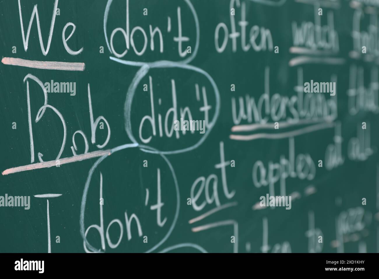 English grammar rules written with chalk on green board, closeup Stock ...
