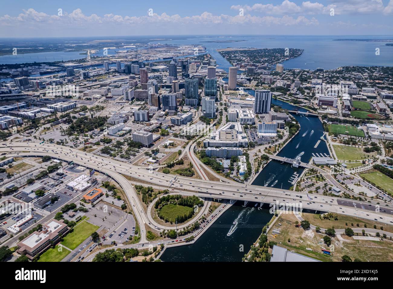 Beautiful aerial view of the Tampa bay City, it's Skyscrapers and Ybor ...