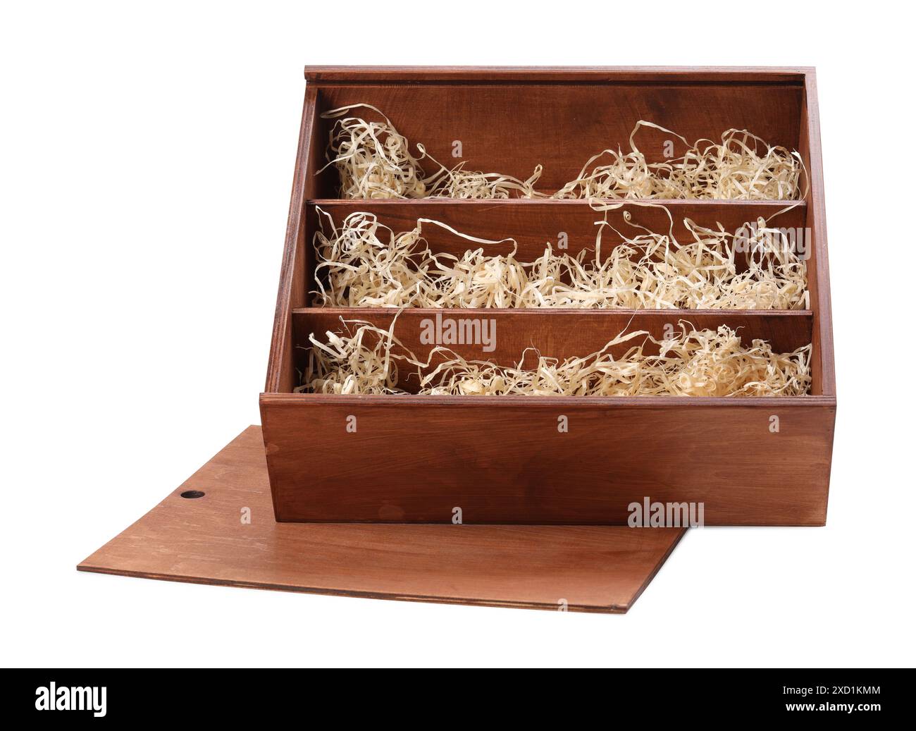 Open wooden wine box with straw isolated on white Stock Photo - Alamy