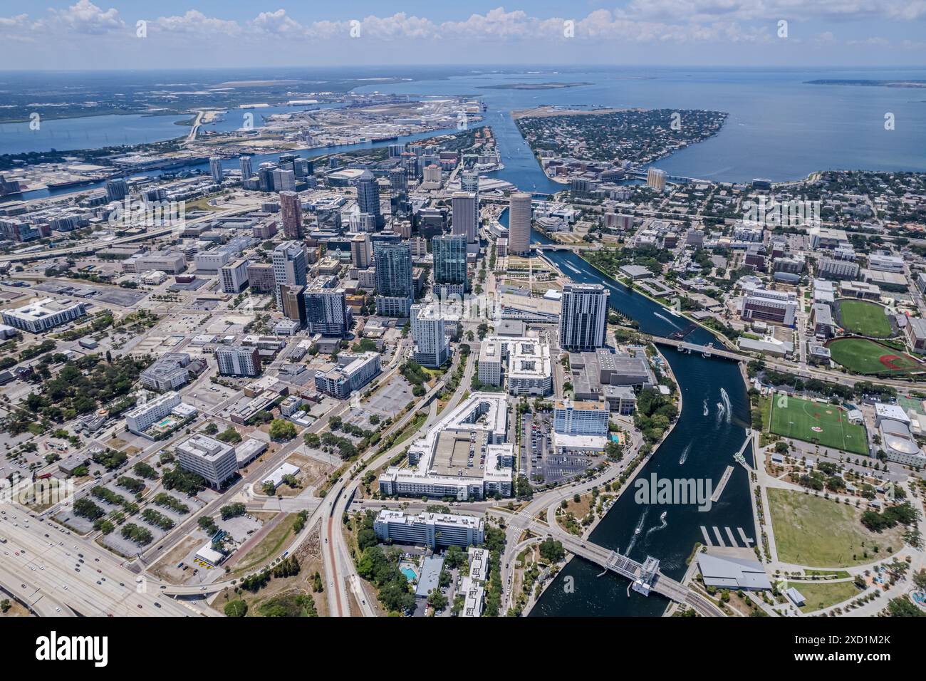 Beautiful aerial view of the Tampa bay City, it's Skyscrapers and Ybor ...