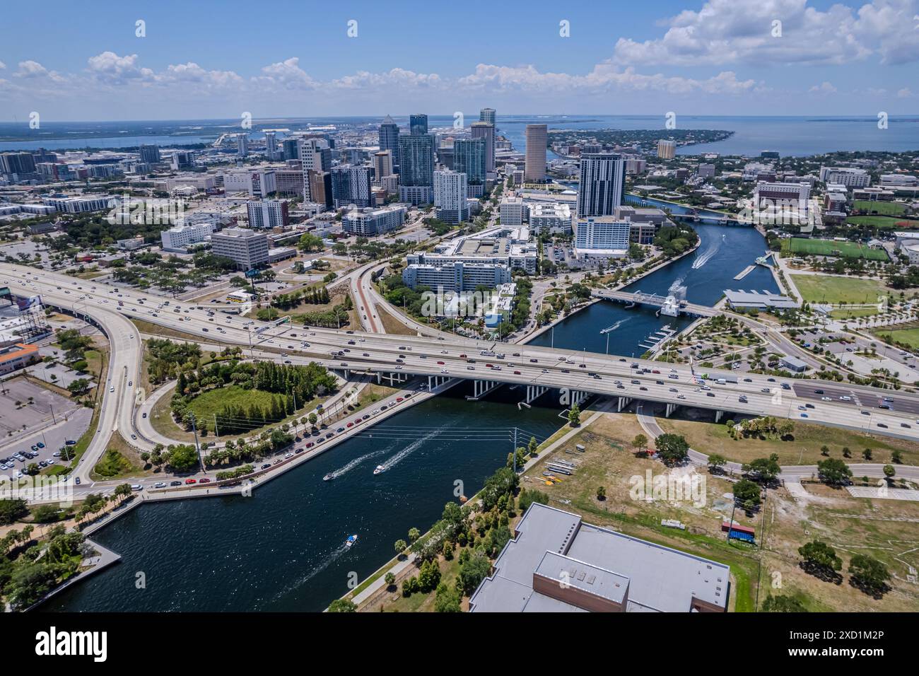 Beautiful aerial view of the Tampa bay City, it's Skyscrapers and Ybor ...