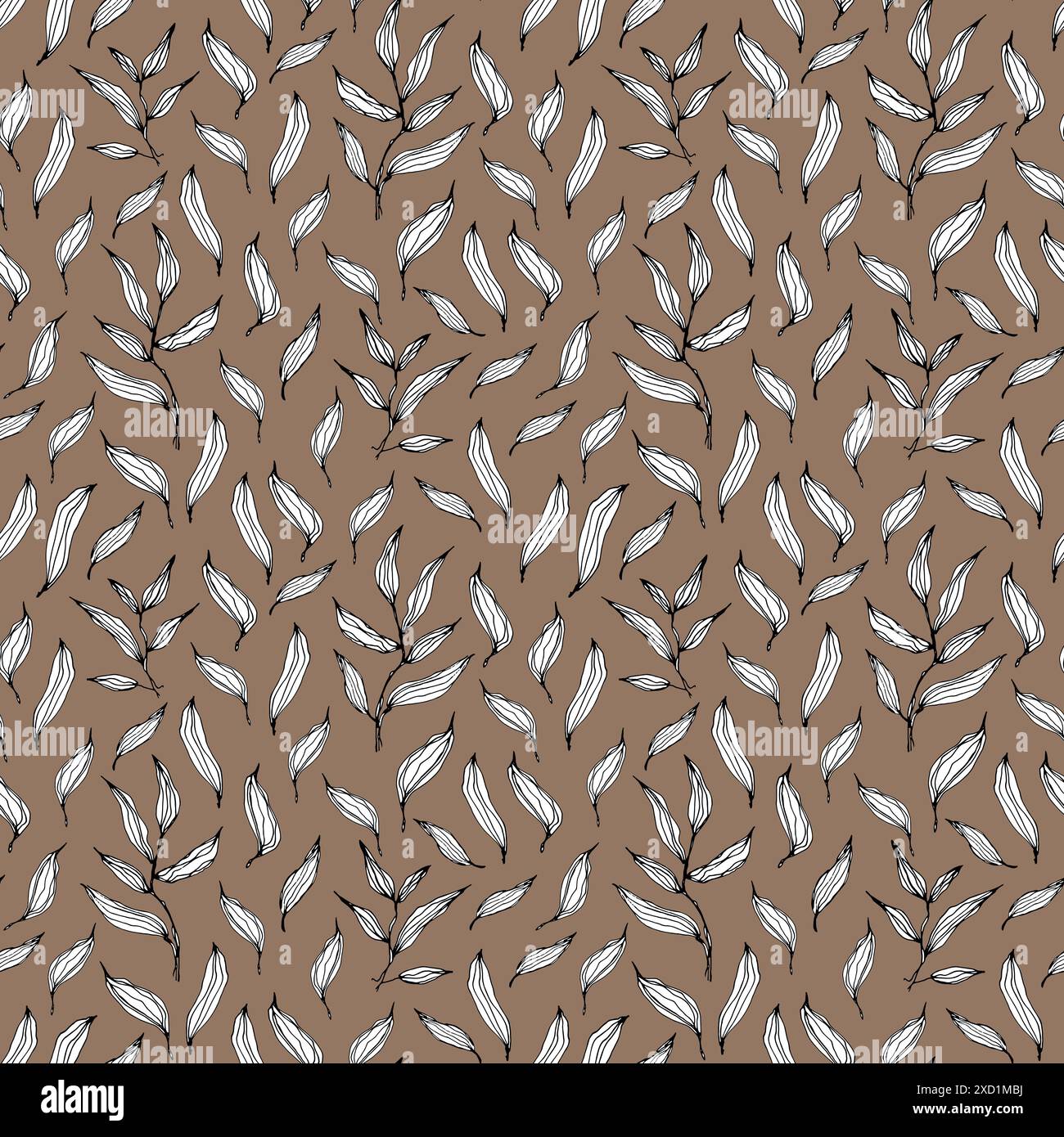 Hand drawn seamless pattern with branches and leaves. Monochrome ...