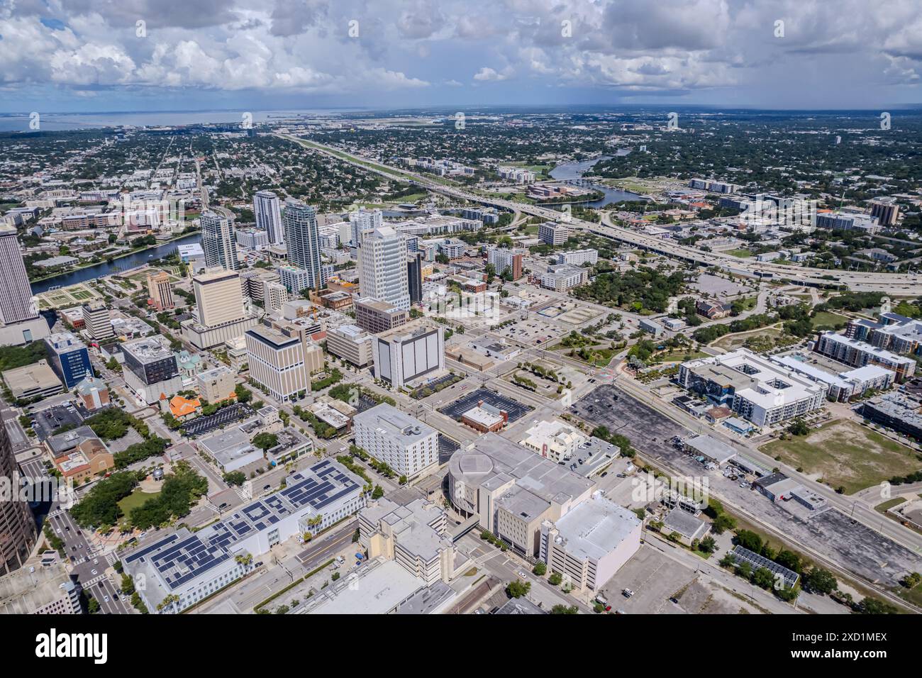 Beautiful aerial view of the Tampa bay City, it's Skyscrapers and Ybor ...