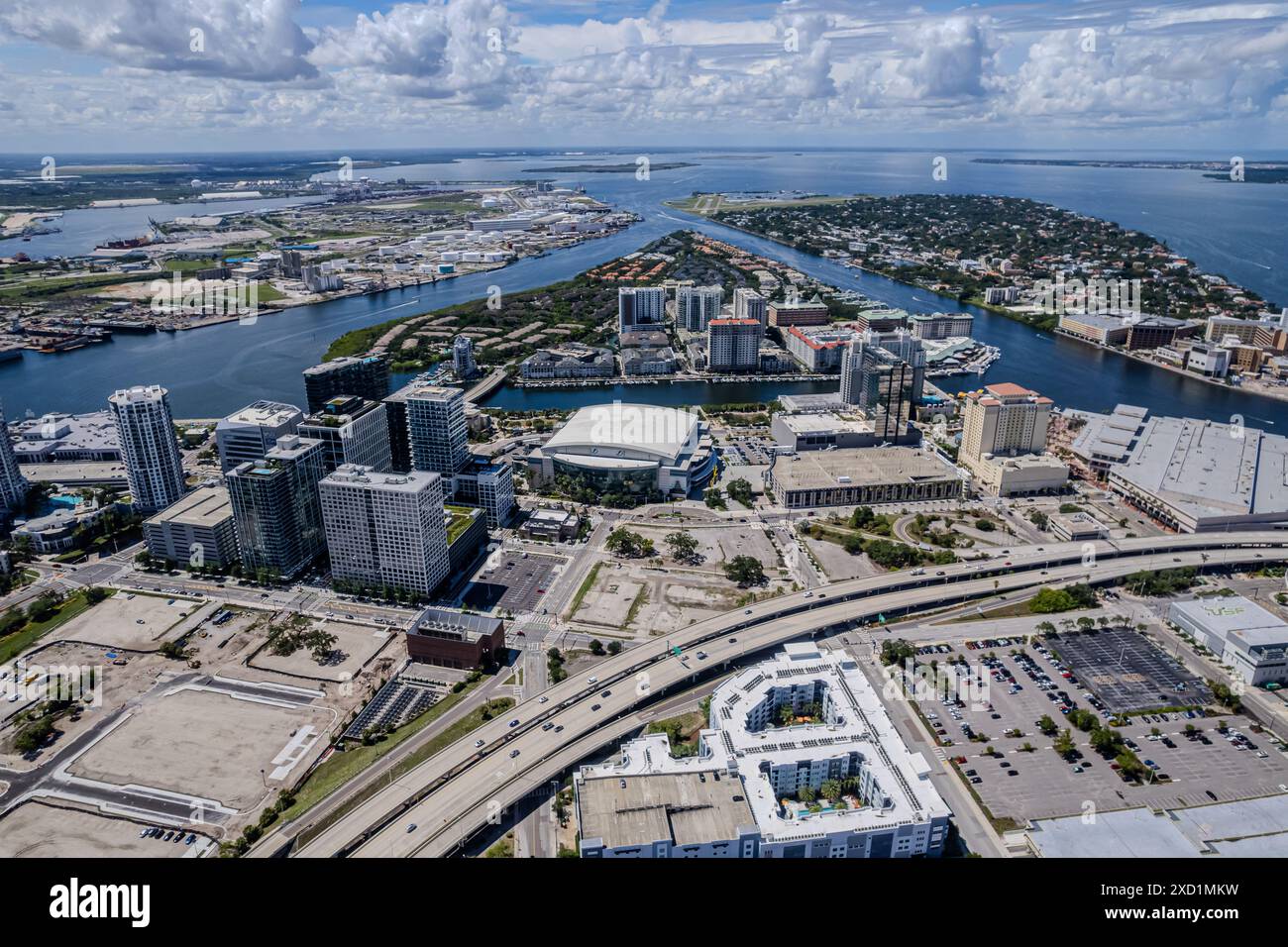 Beautiful aerial view of the Tampa bay City, it's Skyscrapers and Ybor ...