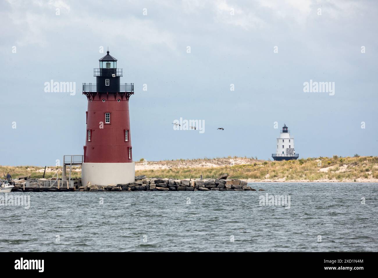 Delaware Breakwater and Harbor of Refuge Lighthouses with three birds ...
