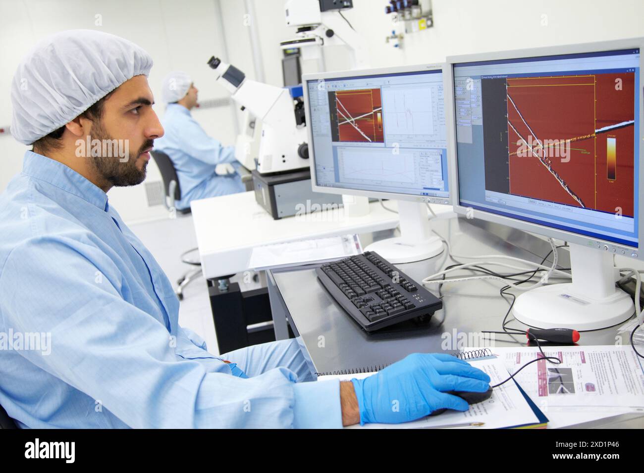Atomic force microscope AFM Watching polymeric nano fibers Cleanroom ...