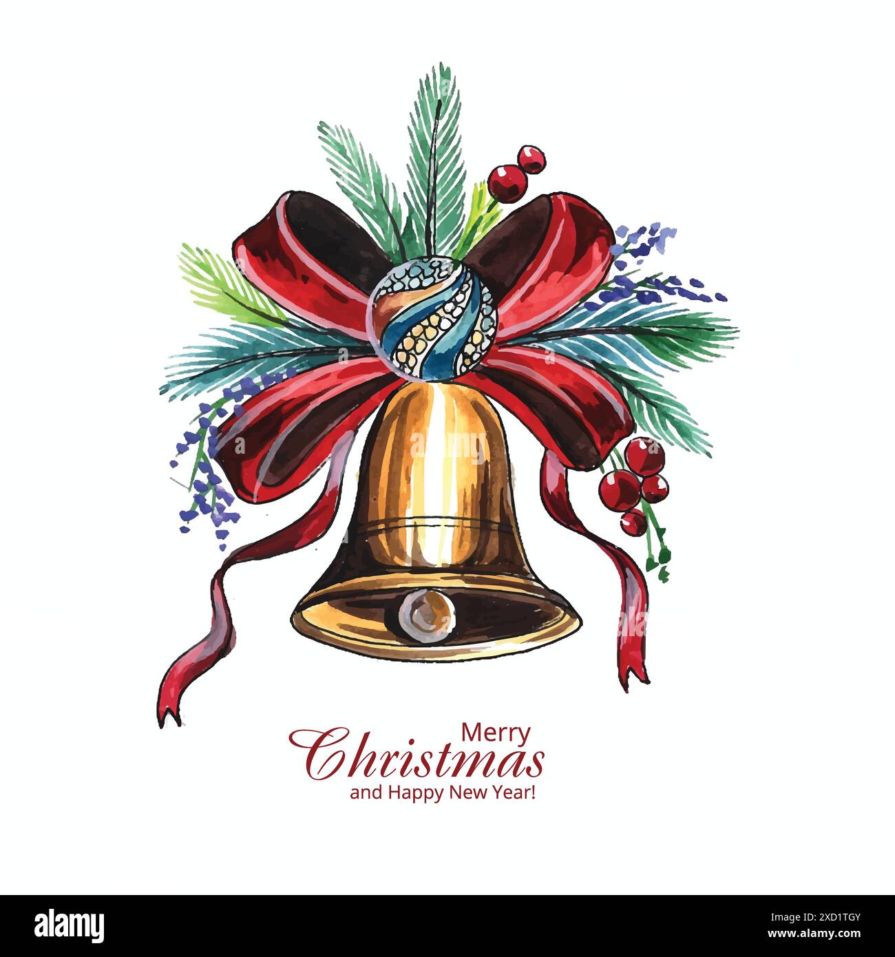 Watercolor bell christmas new Stock Vector Images - Alamy