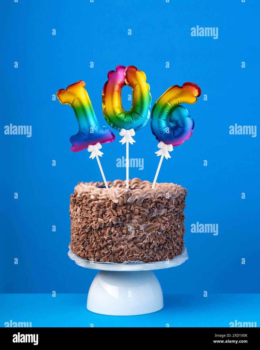 Birthday cake with balloon number 106 - Invitation card on blue ...