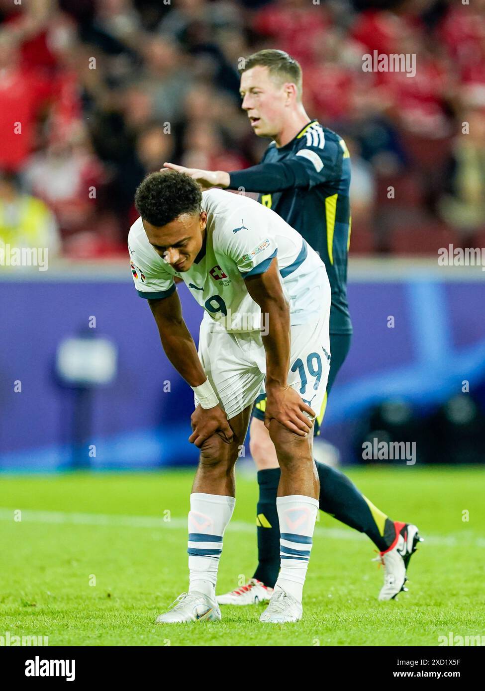 Cologne, Germany, June 19th 2024: Dan Ndoye (19 Switzerland) looks ...