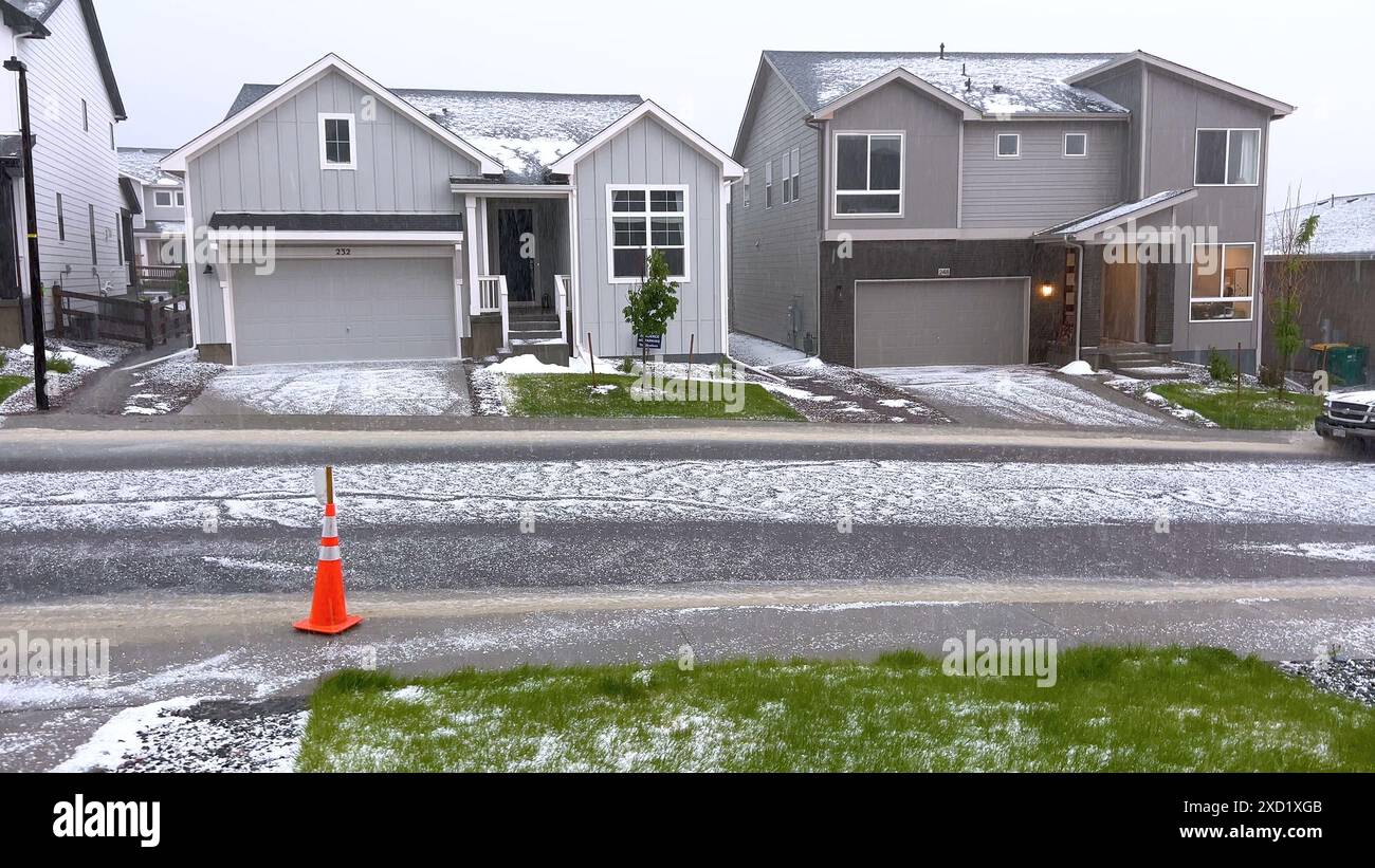 Suburban Neighborhood Covered in Hail After a Storm Stock Photo - Alamy