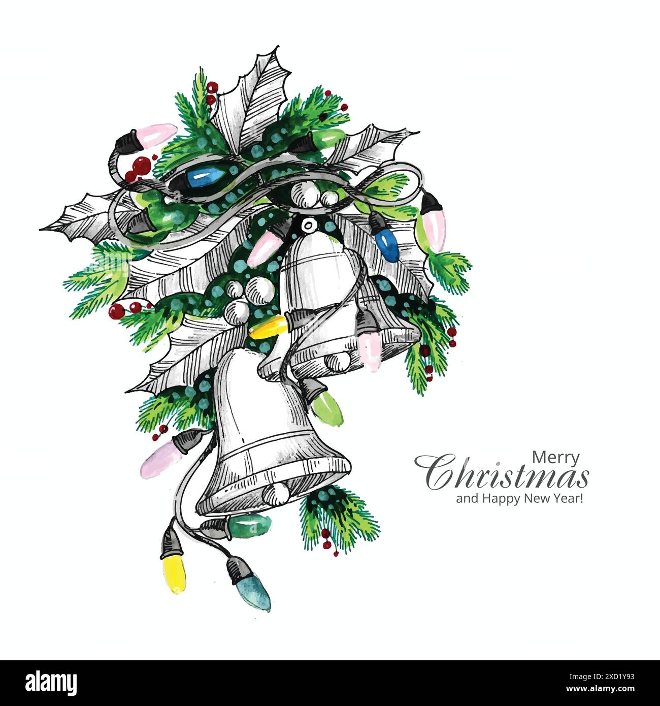 Hand draw artistic christmas decorative bells card design Stock Vector ...