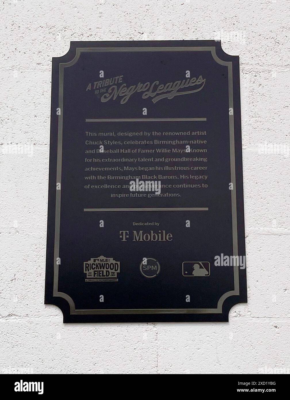 A plaque is shown on the Willie Mays mural in Wednesday, June 19, 2024 ...